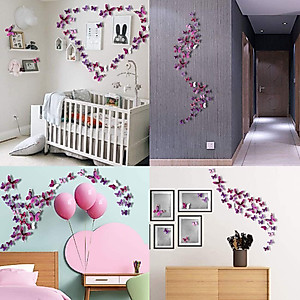 Ewong Butterfly Wall Decals, 36PCS 3D Butterflies Home Decor for Room, Wall Sticker for Girls Room Kids Bedroom Bathroom Baby Nursery Decoration (Purple)