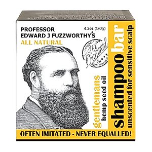 Professor Fuzzworthy's Beard & Hair Hemp Shampoo Bar - Unscented for Sensitive Skin - Normal Dry Oily Hair 4.2oz