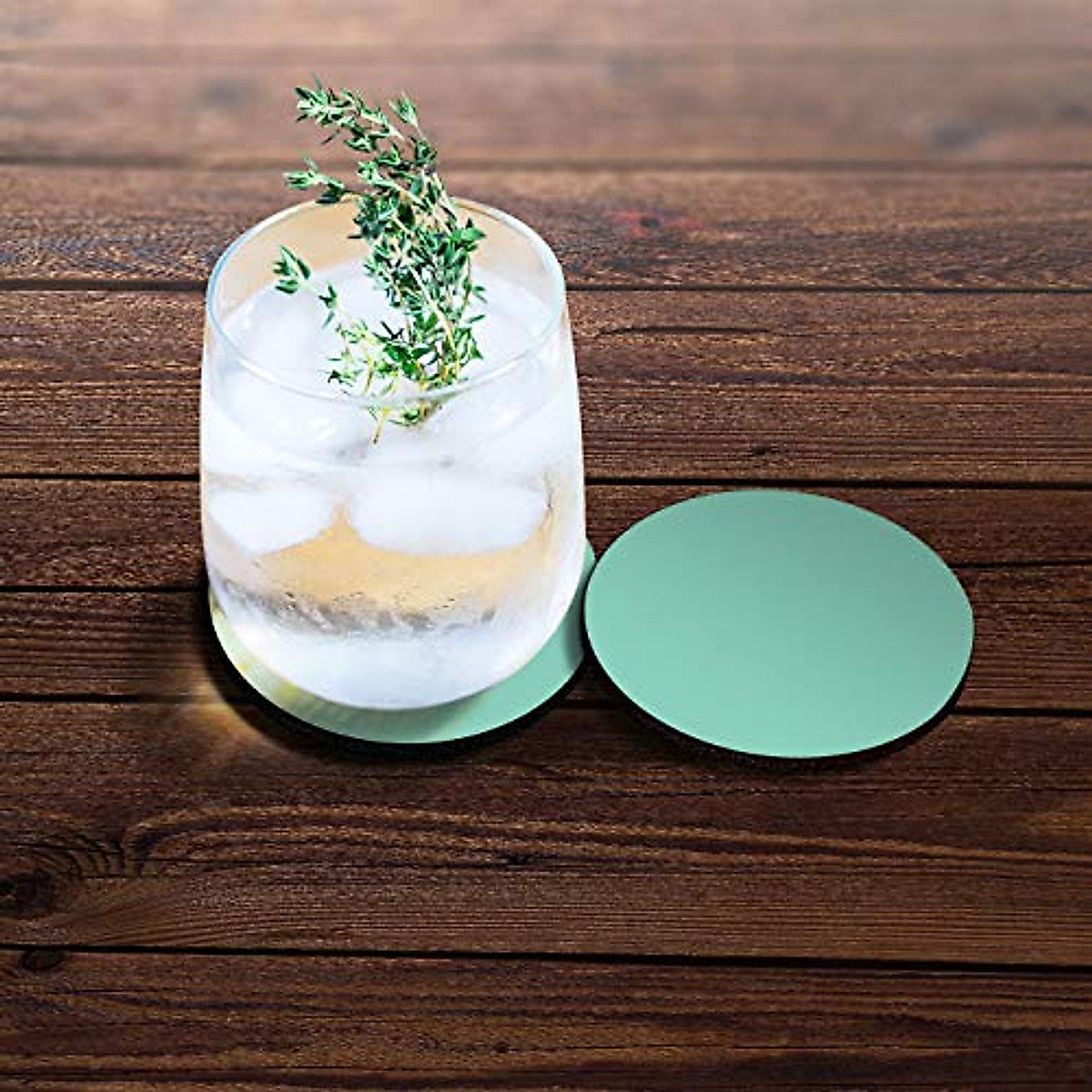 CARIBOU Coasters , Solid Mint Green Design Absorbent ROUND Fabric Felt Neoprene Car Coasters for Drinks, 2pcs Set