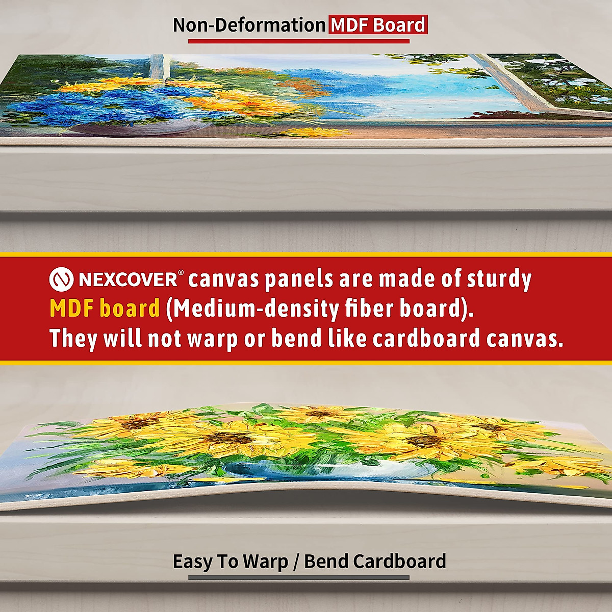 NEXCOVER Painting Canvas Panels - 12 Pack 8x10 Inch, 100% Cotton, Triple Primed Blank White Canvases, MDF Board Core, Acid-Free, Non-Toxic, Artist Canvas Board for Acrylic, Oil, Tempera, Gouache Paint