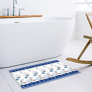 Door Mat for Bedroom Decor, Ocean Theme Blue Brown Seashell Starfish Coral and Vessel Floor Mats, Absorbent Rugs for Living Room, Non-Slip Bathroom Rugs Home Decor Kitchen Mat Area Rug 18x30 Inch