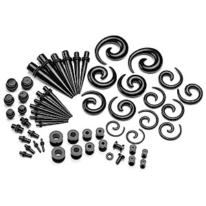 PiercingJ 56pcs 12G-00G Acrylic Tapers + Screw Tunnels + Plug with O Ring + Spiral Tapers Gauge Kit
