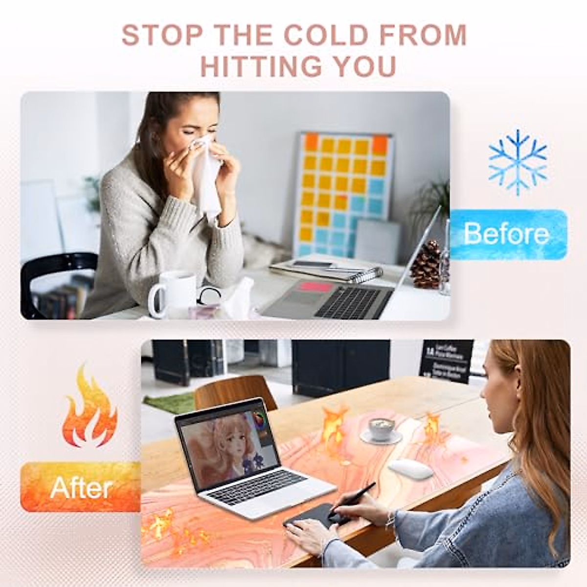HAOCOO Heated Desk Pad Large, Warm Mouse Pad Gaming, Computer Desk Mat for Desktop, 3 Levels Heating, Auot Shut Off, PU Leather Laptop Keyboard Mat for Home Office,Rose Gold Pink