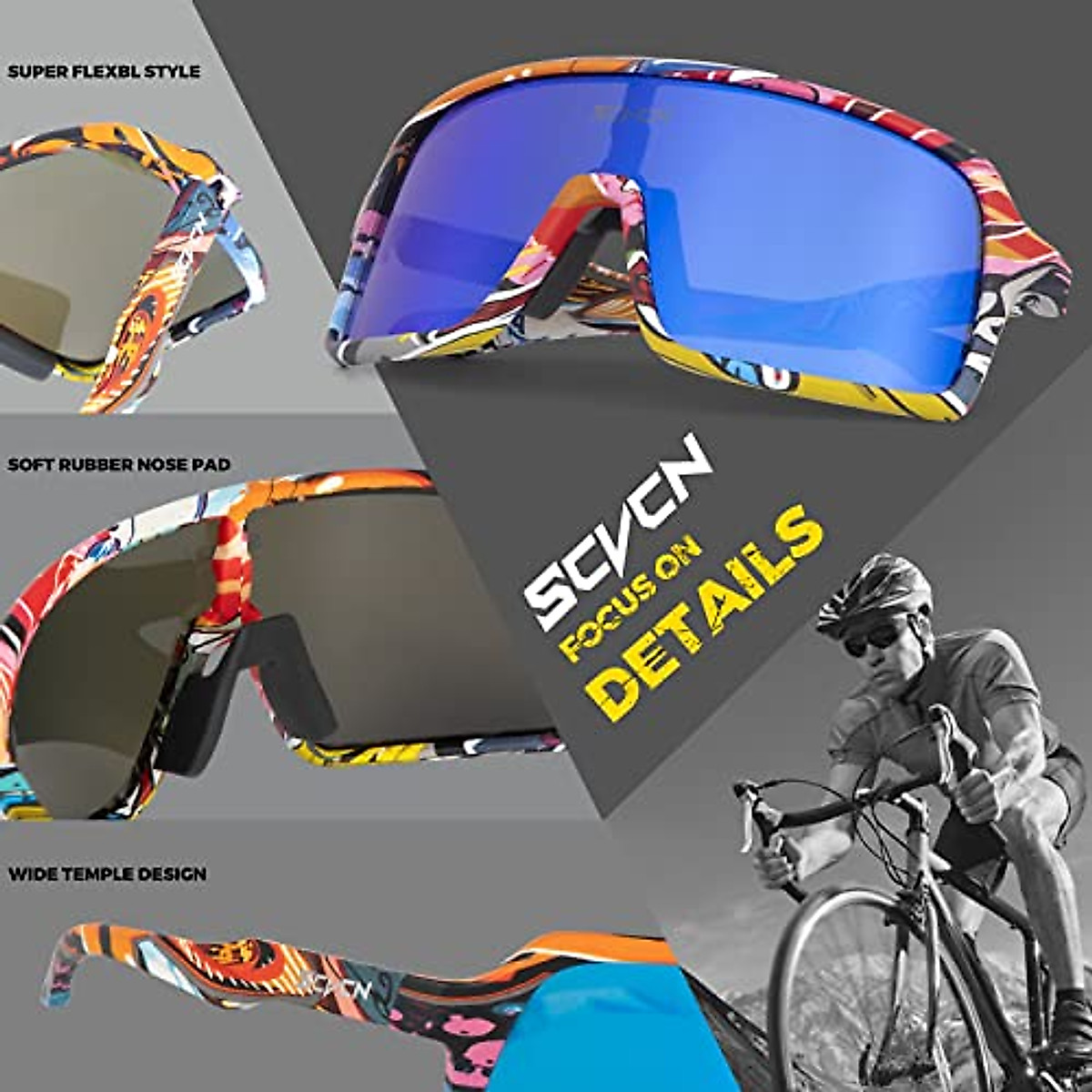 SCVCN Polarized Cycling Glasses Mountain Bike Glasses MTB Glasses Sports Sunglasses Men Women Bicycle Riding Glasses Biking Glasses TR90 Baseball Running Fishing Golf Sunglasses Cycle Glasses Blue