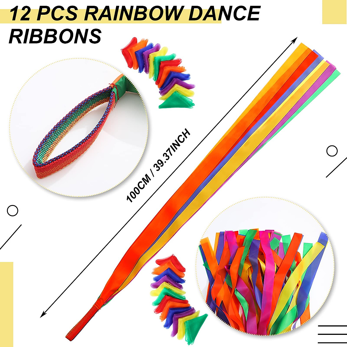 24 Pcs Rainbow Streamers Juggling Scarves Ribbon Scarves for Kids Rhythm Streamers Dance Scarves Gymnastics Accessories Magic Props Rainbow Dancing Party Favors for Kids Adults Party Dancer Play