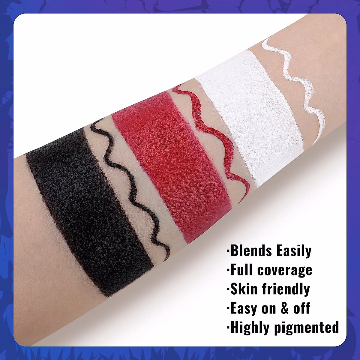 Black White Red Face Paint + 3PC Sponge + Brush, Colored Eye Black for Baseball Softball Sport Games, Body Painting Kit for Halloween Clown Makeup, Cosplay, Costume, SFX Special Effect, Theme Parties