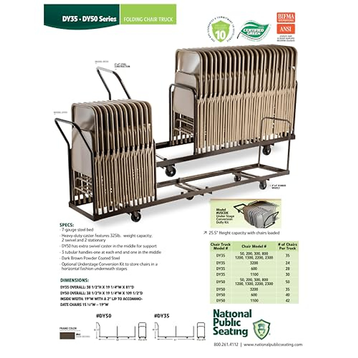 National Public Seating Folding Chair Dolly - Vertical Storage, 35 Capacity