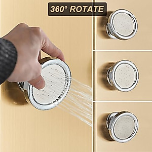 FCOTEEU Brushed Gold Shower Panel with Rainfall Waterfall Shower Head, 6 Adjustable Body Massage Jets Handheld Temperature Dispaly, Wall Mounted Stainless Steel Shower Column Tower