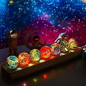 KRISININE 7 Chakra Natural Healing Spheres with LED Wooden Stand 40mm Crystal Quartz Stones for Meditation Positive Energy Night Light Decoration Balls Set for Home Gift Boxed USB