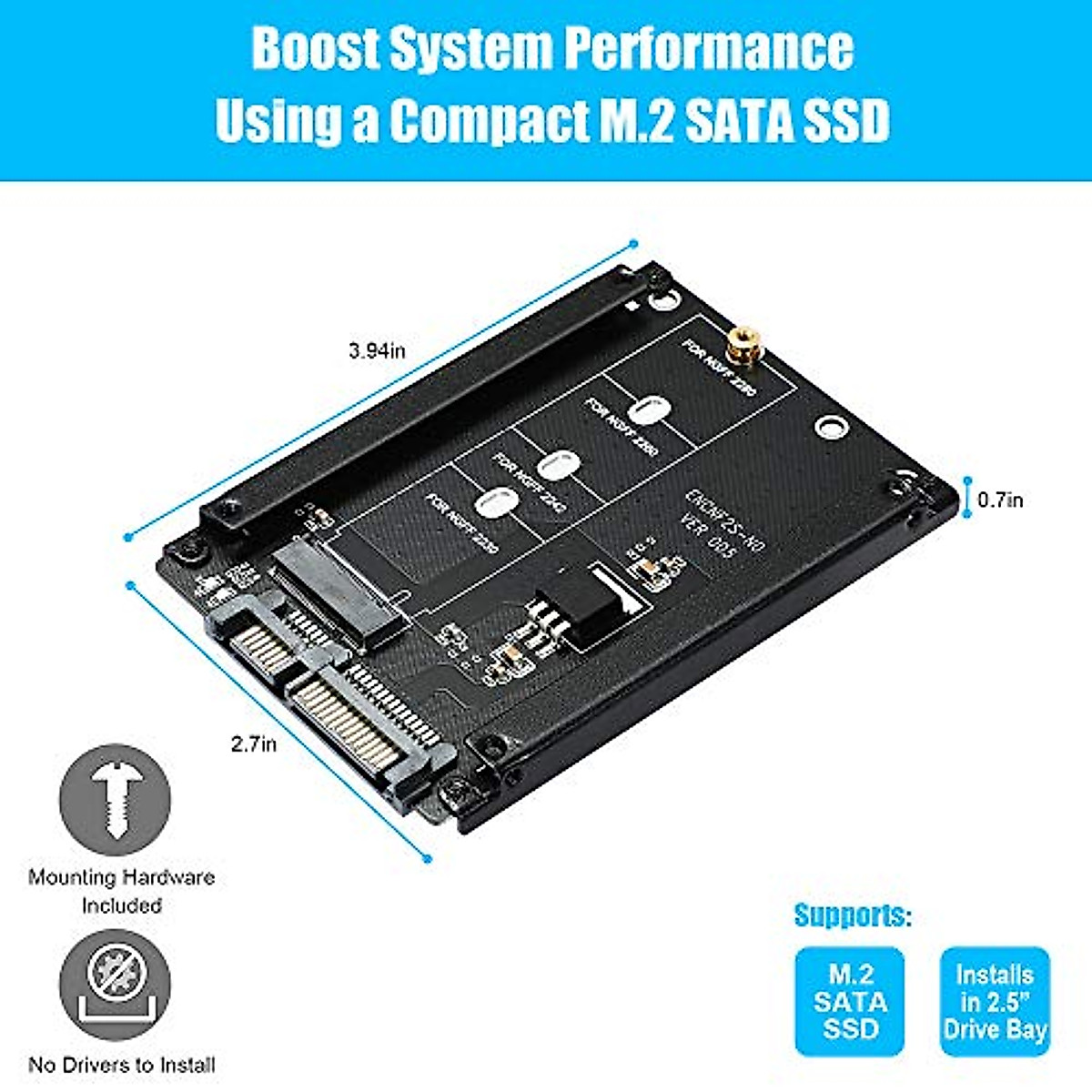 BEYIMEI M.2 NGFF to SATA Adapter Card, B-M Key, Supports 2230, 2242, 2260, 2280mm M.2 SSDs