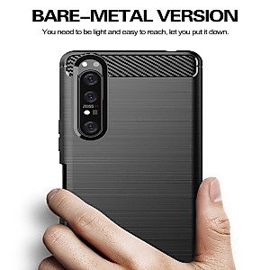 KOARWVC Phone Case for Xperia 1 II Case, XQ-AT51, XQ-AT52 Case Carbon Fiber Shockproof Rugged Shield Anti-Scratch Soft TPU Back Cover Protective Cases for Sony Xperia 1 II (Black)