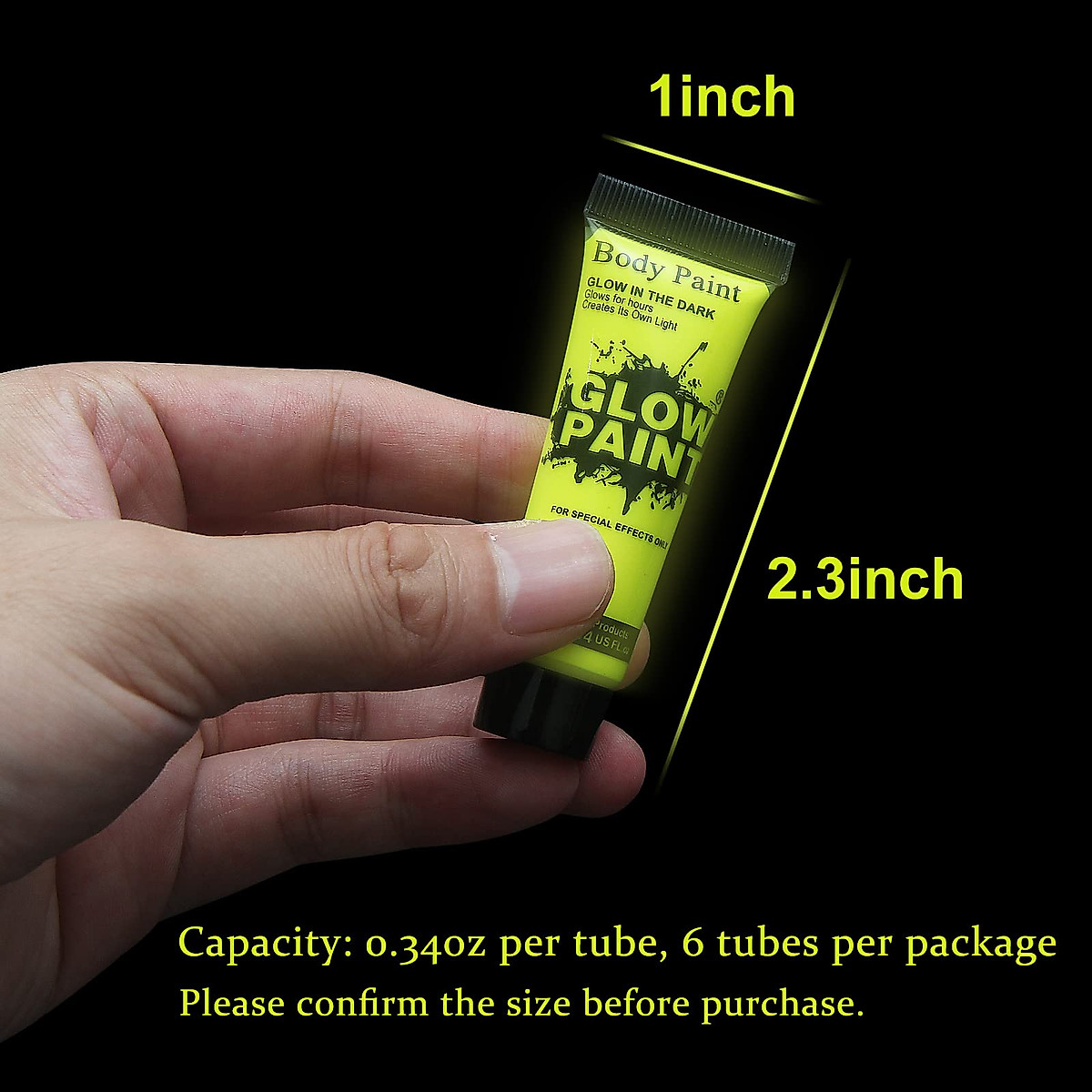 GARYOB Glow in Dark Face Body Paint UV Blacklight Neon Fluorescent 0.34oz Set of 6 Tubes