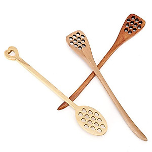 3Pcs Bionic Wood Honey Dipper 7" Mixing Spoon Sets with Long Handle Reusable Drinks Stirring Rod for Coffee Milk and Tea