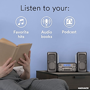 Magnavox MM435M-BK 3-Piece Compact CD Shelf System with Digital FM Stereo Radio, Bluetooth Wireless Technology, and Remote Control in Black | LCD Display | AUX Port Compatible | 2022 Version |