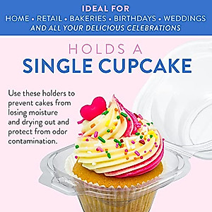 Individual Cupcake Containers (50 Pack) | Clear Plastic Disposable Cupcake Boxes/Holders | Single Cupcake Holder with Dome Lid Bulk | BPA-Free Plastic Cupcake Muffin Container Carrier Boxes to Go