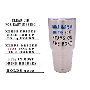 Rogue River Tactical Large Funny Fishing 30 Ounce Travel Tumbler Mug Cup w/Lid What Happens on The Boat Stays On The Boat Fishing Gift Fish