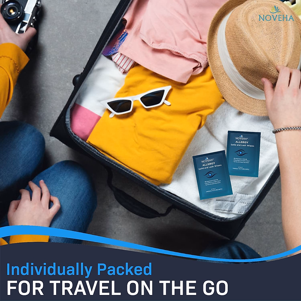 NOVEHA 60Pcs Allergy Relief Eyelid Wipes | Pre-moistened Hypoallergenic Eye Cleansing Pads, Reduce Itchiness, Redness & Discomfort Caused By Allergy, Clean, Soothe & Remove Debris (1 Pack)