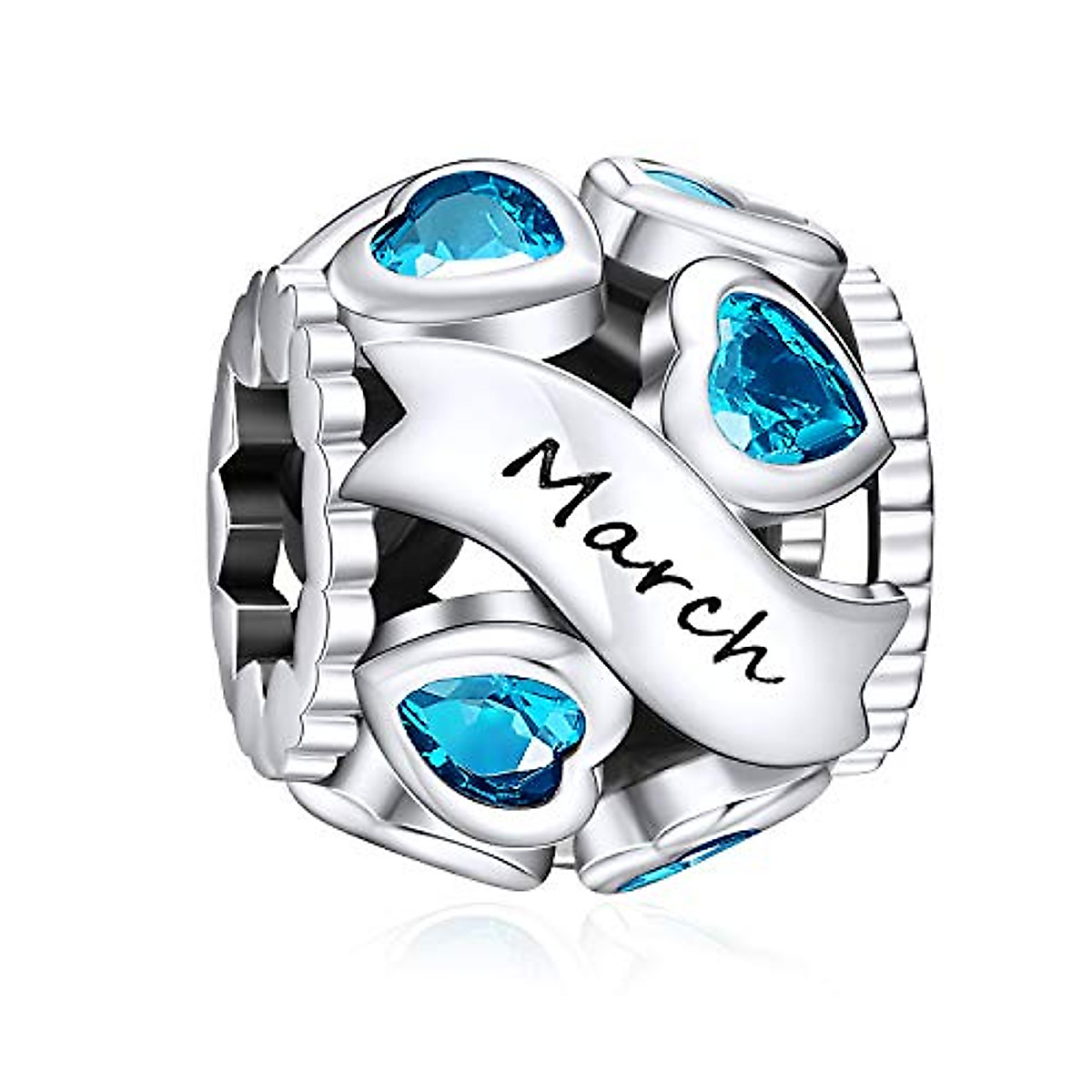 NINGAN March Birthstone Charms 925 Sterling Silver Love Heart Openwork Bead for Charm Bracelets and Necklaces with 5A Cubic Zirconia, Birthday Mothers Day Jewelry Gifts Women