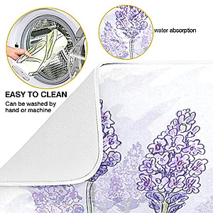 Blue Lavender Violet Flowers Dish Mat Dish Drainer Pads Dish Drying Pad for Kitchen Counter Kitchen Heat Resistant Mat 16 x 18