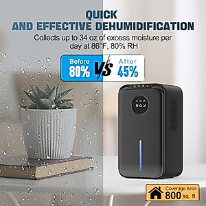SAMSICHI Dehumidifier, 85 OZ Dehumidifiers for Room for Home, (800 sq. ft.) Quiet Dehumidifiers for Bathroom, Bedroom, Closet, RV, 7 Colors LED Auto Shut Off Dehumidifier with Drain Hose