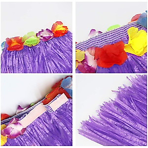 Fortuning's JDS Girl's elastic Hawaiian hula dancer grass skirt with flower costume set -purple Birthday Tropical Party Decorations