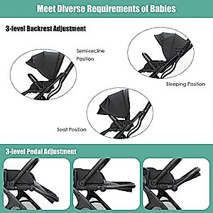BABY JOY Baby Stroller, Front Rear Facing Toddler Carriage w/Convertible Seat, Cup Holder, 5-Point Harness, Adjustable Handle/Canopy/Backrest, Storage Basket, One-Step Brake Foldable Stroller (Black)