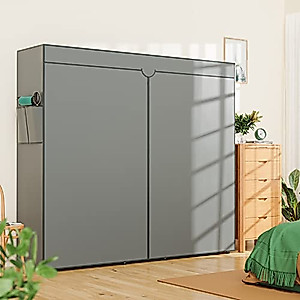 LEHOM G6C Heavy Duty Clothes Rack with Cover, Wire Garment Rack for Hanging Clothes, Compact Closet Storage Clothing Rack with Gray Oxford Fabric Cover, Adjustable Hanging Clothes Racks for Bedroom