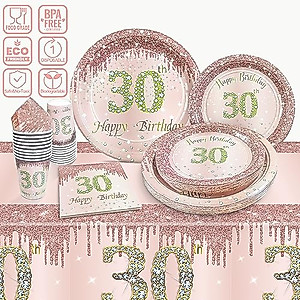algpty 30th Birthday Decorations Plates Set Rose Gold | Service for 20 | 30th Birthday Party Supplies Rose Gold with Plates, Cups, Napkins, Tablecloth | 30th Birthday Supplies Tableware for Women