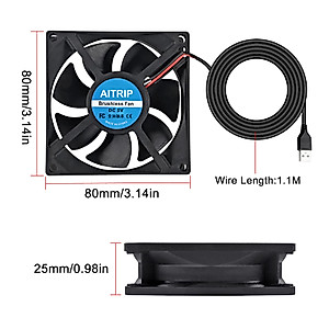 AITRIP 2PCS 80mm USB Fan 5V Brushless 8025 80x25mm for Cooling DIY PC Computer Case 3D Printer CPU Coolers Radiators