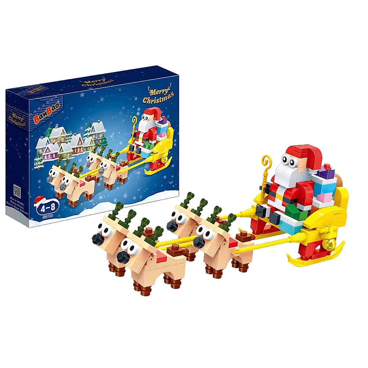 Apostrophe Games Santa's Sleigh Building Block Set - 258 Pieces - Santa Claus Christmas Sleigh with Reindeer - Perfect Stocking Stuffer