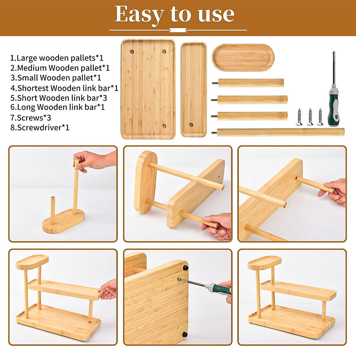 Bumtosc Bamboo Cosmetics Organizer for Bathroom Bedroom and Kitchen Multi Functional Storage Rack for Perfume Cosmetics Condiment Office Supplies Makeup Organizer for Vanity