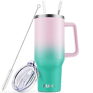 MaxBase 40 Oz Tumbler with Handle and Straw Lid, Insulated Reusable Stainless Steel Travel Mug Keeps Drinks Cold up to 34 Hours, 100% Leakproof Bottle (PinkGreen)