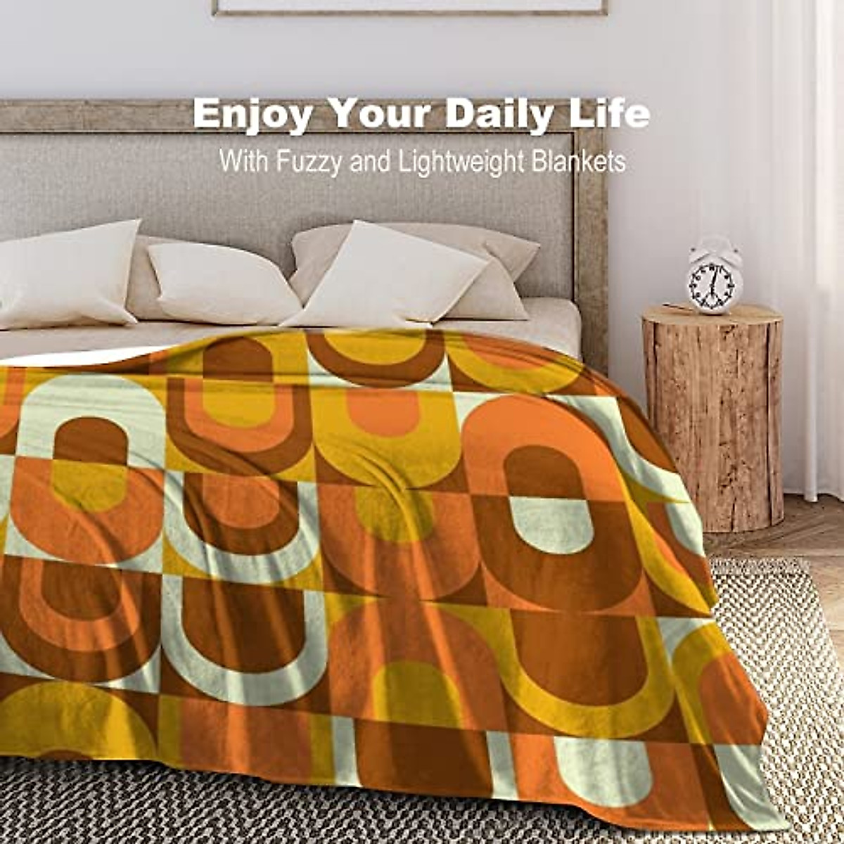 70S Pattern Retro Orange and Brown Tones Flannel Fleece Throw Blankets 50"X40" Lightweight Fluffy Winter Fall Blanket Cozy Soft Fuzzy Plush Home Decor for Couch Bed Sofa Bedroom Living Room Travel