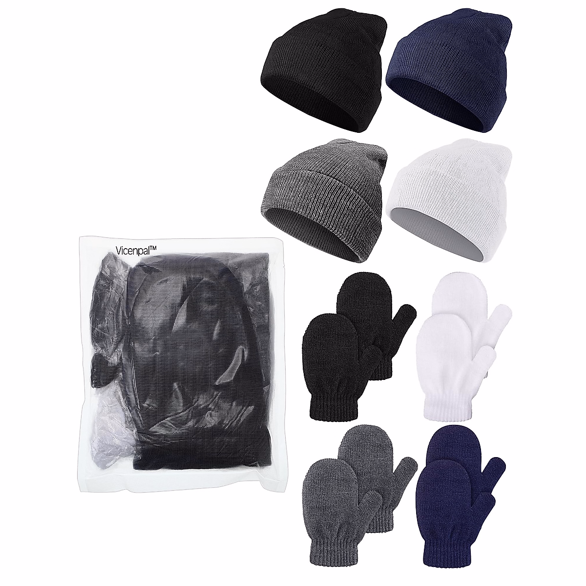 4 Sets Toddler Boys Hat and Glove Kids Winter Beanies with Gloves Warm Knitted Baby Beanie Hats Set Cuffed Skull Cap for Boys Girls