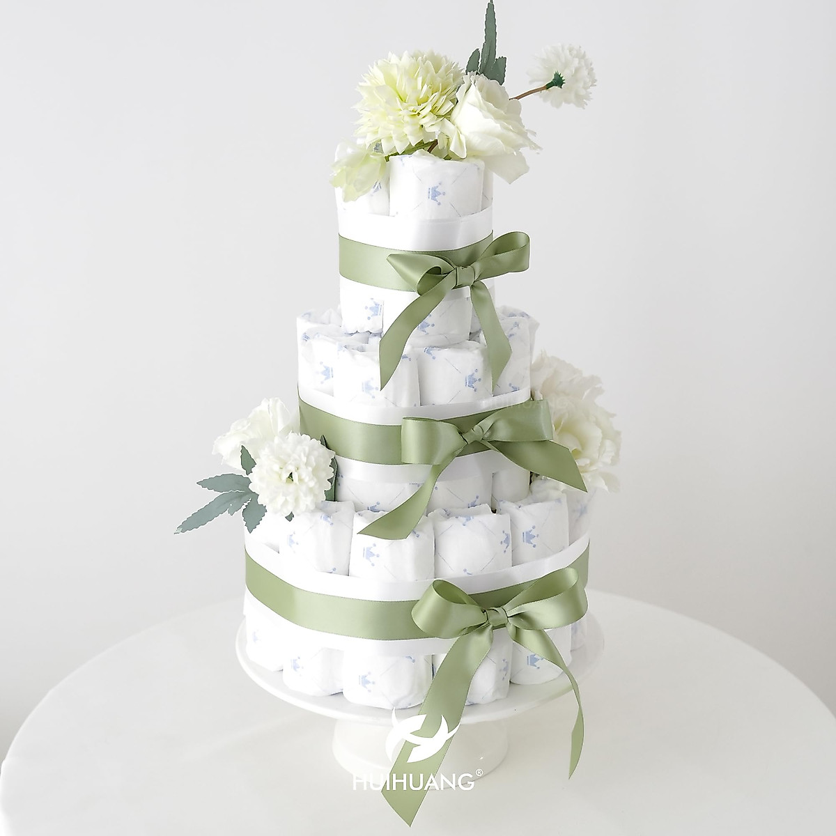 HUIHUANG Satin Ribbon 1 inch Sage Green Ribbon 50 Yards Double Face Silk Satin Ribbons for Crafts Spring Moss Ribbon for Gift Wrapping Bows Floral Bouquet Cake Wedding Invitation Card Party Decor