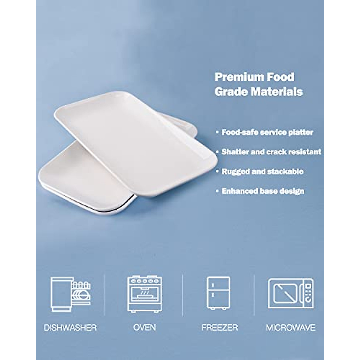 DELLING Large Serving Platter Set 14 inch Widened Large Serving Tray, White Rectangular Plates, Large Serving Platters for Entertaining, Serving Trays for Party, Oven Safe Dinnerware, Set of 3