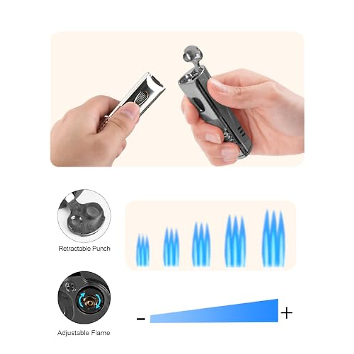 RONXS Torch Lighter, Triple Jet Flame Lighter with Punch, Refillable Windproof Pocket Butane Lighter, Ideal Gift for Men Father (Butane Gas Not Included)