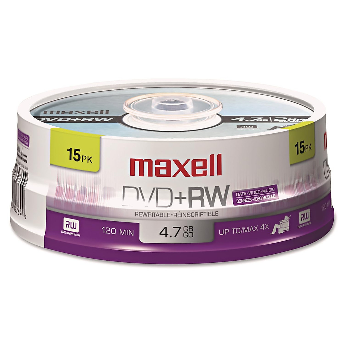 Maxell 634046 DVD+RW Discs, 4.7GB, 4X, Spindle, Silver, 15/Pack