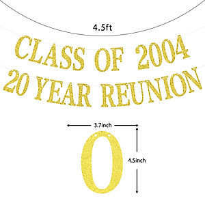 Happy 20th Anniversary Banner, Class of 2004, 10 Years Later, Class Reunion Party Decorations Gold Glitter