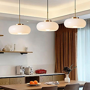 Pairosenvi Pendant Light Fixture, Hanging lamp with Hand-Blown Glass Lampshade, American Retro Style Hanging Light, Height Adjustable Semi Flush Ceiling Light for Kitchen Island, Bathroom… (White)