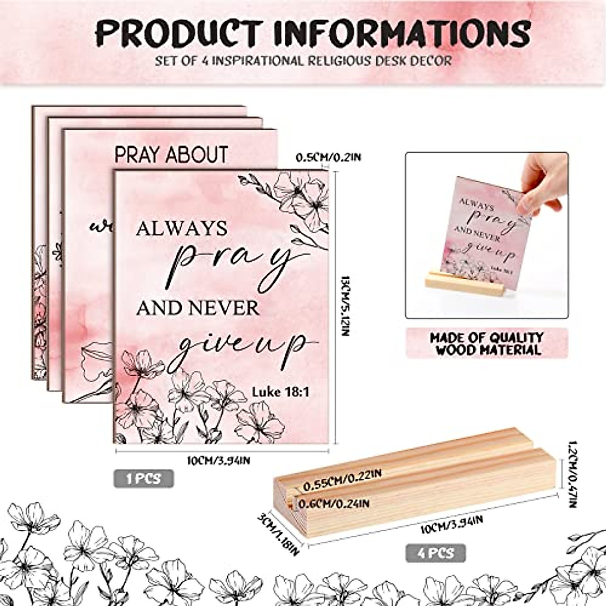 4 Pieces Inspirational Quotes Desk Decor Christian Home Decors Pink Motivational Bible Wood Block Plaque Table Signs Decorative Table Sign Centerpiece for Women Desk Office Decor Gift for Girls