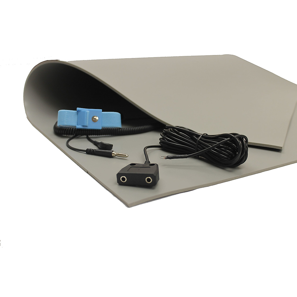 Three Layer Dissipative Vinyl Anti-Static ESD Mat -30" X 48" (2.5'x 4') - 0.125" Thick- with Dual Point and Wrist Strap-Gray