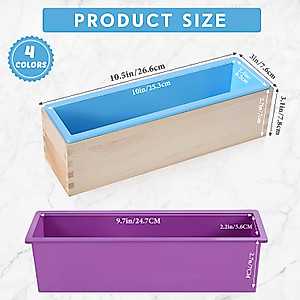 Ziliny 4 Pcs Flexible Rectangular Soap Mold Silicone Molds with Wood Box Soap Loaf Making Supplies DIY Tool for Making Craft(Purple, Green, Blue, Pink)