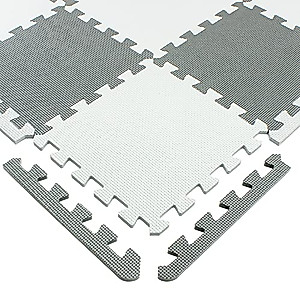 Yostrong 18 Tiles Interlocking Puzzle Foam Baby Play Mat with Straight Edges for Playing - EVA Babies Crawling Mat | Rubber Floor Work out Mats for Home Gym. White, Gray. YOC-ALb18S18