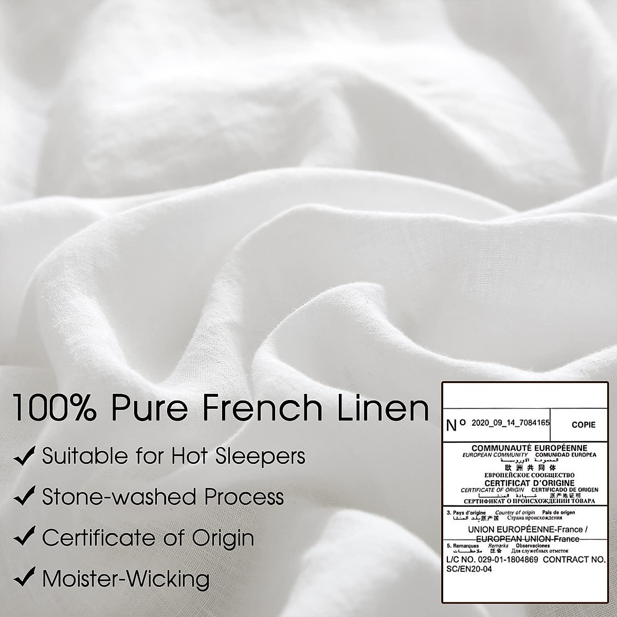 HYPREST Linen Duvet Cover King Size, 3PCS White Washed Flax Linen Bedding Duvet Covers Tuxtured Soft Breathable Cooling Comfy, Moisture-Absorbing & Durable