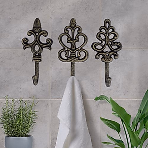 Wallcharmers Decorative Hooks (Set of 3 Decorative Wall Hooks - Aged Gold)