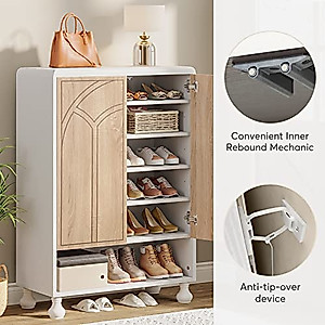 Tribesigns Shoe Storage Cabinet, 24 Pairs Organizer Cabinet with Door, White Freestanding Shoe Storage, 6 Tiers Modern Wood Shoe Rack for Entryway, Living Room (Fits Shoes up to Men's Size 16)