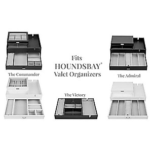 HOUNDSBAY Ring & Cufflink Box Padded Jewelry Tray | Accessory to Admiral and Commander Dresser Valet Box & Victory Valet Tray (Gray)