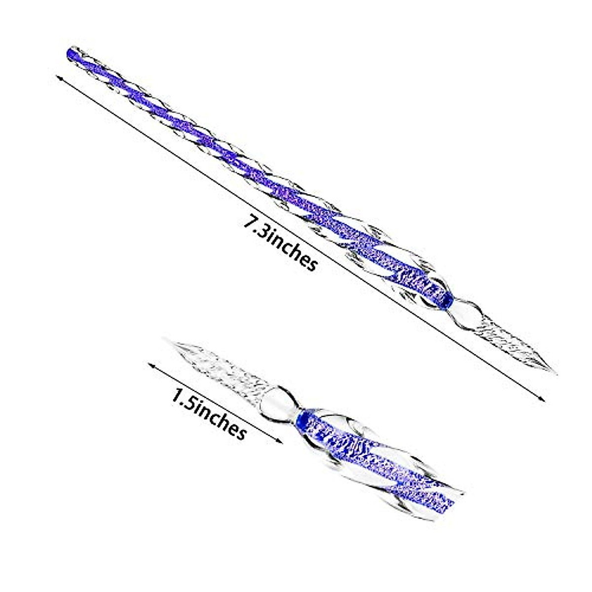 Zonon 3 Pieces Handmade Glass Dip Pen, High Borosilicate Glass Elegant Crystal Glass Pen for Writing, Drawing, Signatures, Calligraphy, Decoration (Silvery, Blue, Ice Green)