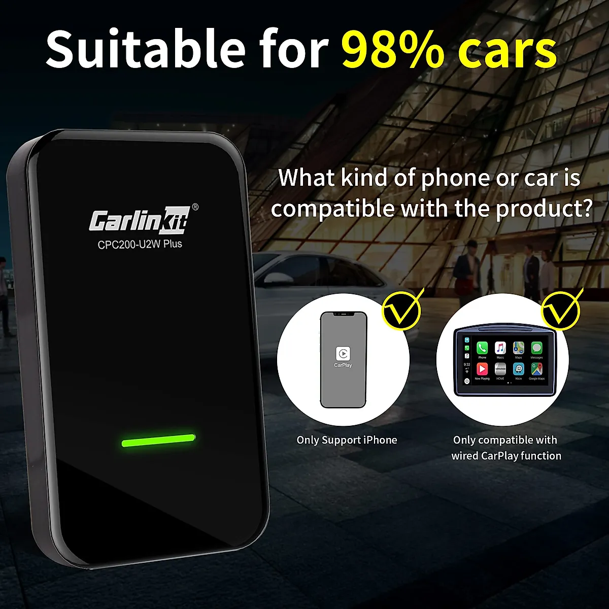 Citreal Wireless CarPlay Adapter Compatible with Factory Wired CarPlay for iPhone 6 to13 Pro MAX, Plug&Play Easy Setup Wireless Adapter Dongle Convert Wired to Wireless car Play Black CPC200-U2W Plus